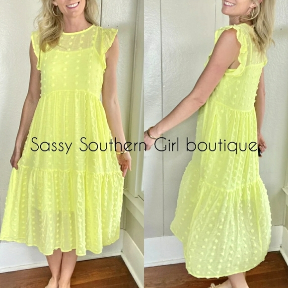 Sassy Southern Girl Boutique | Dresses | Womens Neon Yellow Swiss Dot ...